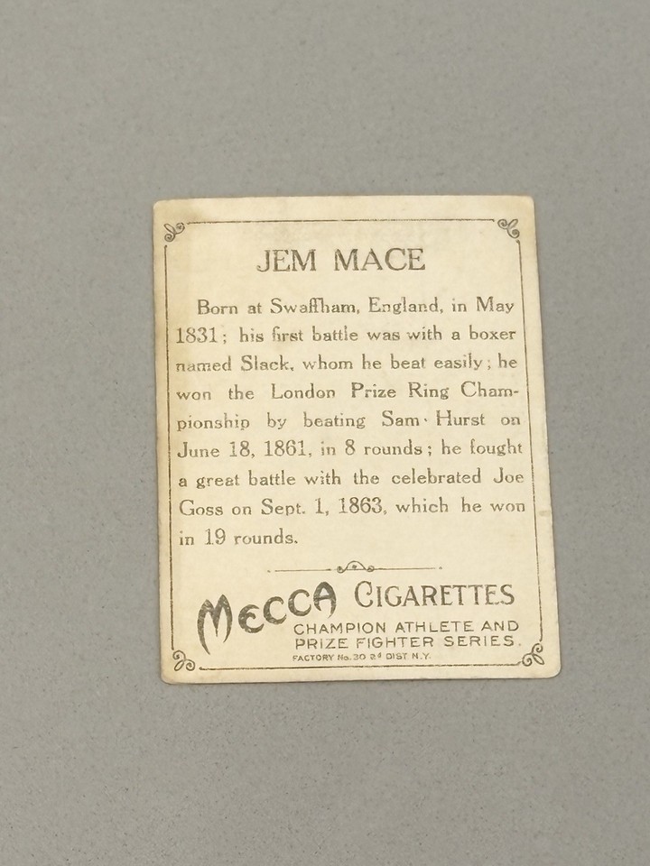Jem Mace 1910 T218 Mecca Champions Trading Card Boxing | eBay