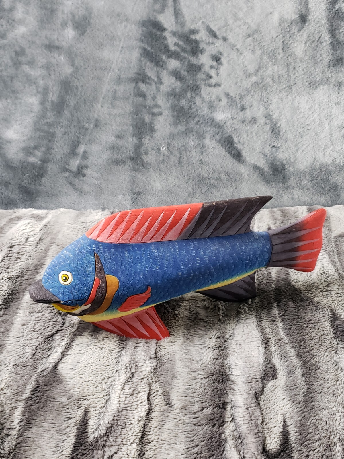 Fish Figurine Wood Sculpture Nautical Sea Life Decor Multicolored Home ...