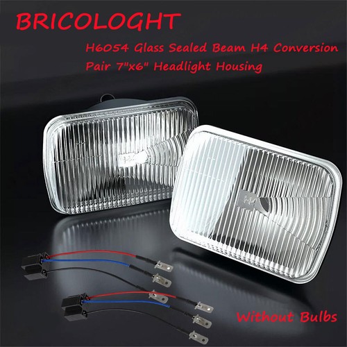 H6054 Glass Sealed Beam H4 Conversion 7"x6" Headlight Housing Light 7x6 ...