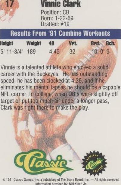 1991 Classic Draft Picks Vinnie Clark #17 for sale | eBay