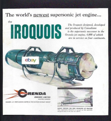 ORENDA ENGINES LIMITED MALTON CANADA SUPERSONIC JET ENGINE IROQUOIS ...