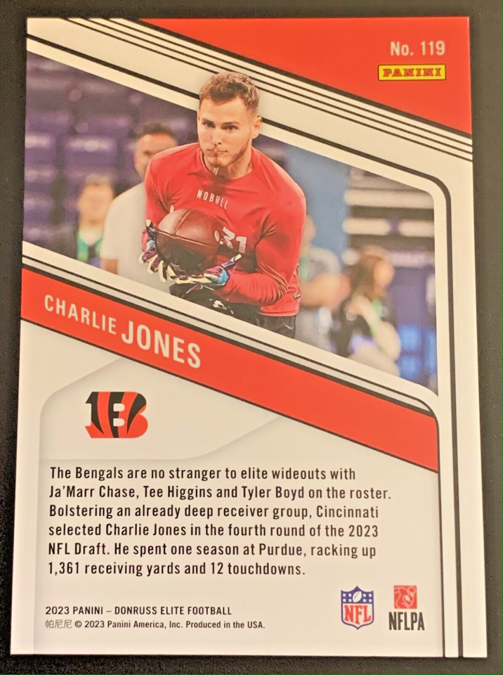 2023 Elite Charlie Jones Blue Sparkle STATUS SP /299 Rookie Card Bengals | eBay