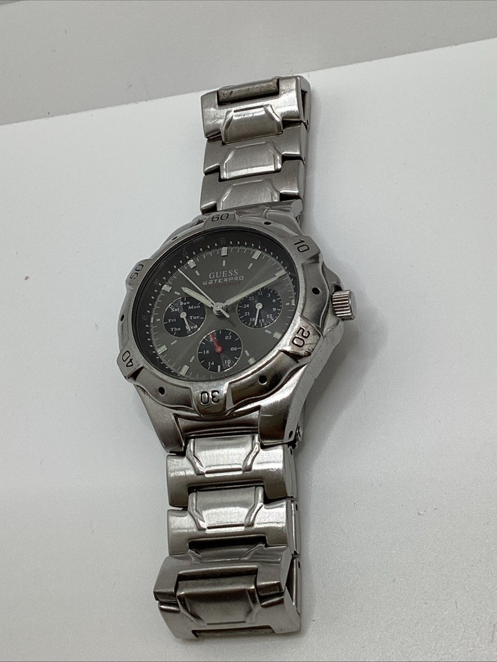 Guess Waterpro Men's Chronograph Stainless Steel Watch New Battery ...