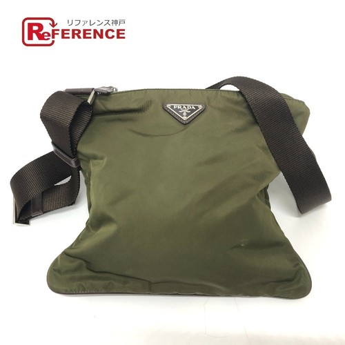 PRADA Triangle Logo Diagonal Hanging Shoulder Bag Khaki Men s Used | eBay