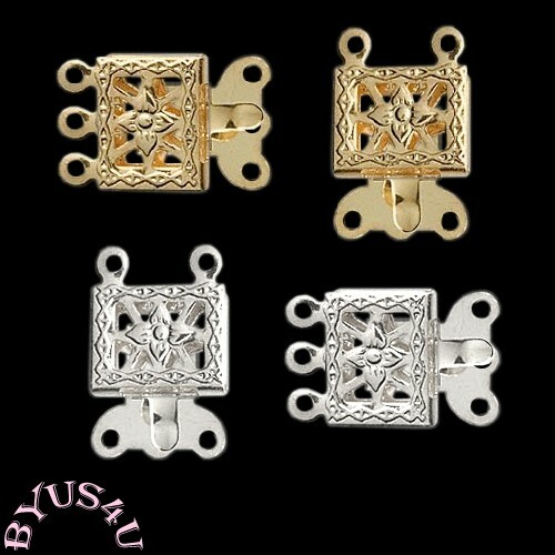 BOX CLASP 2 or 3 strand 10x7mm ORNATE FLOWER FILIGREE GOLD or SILVER ...