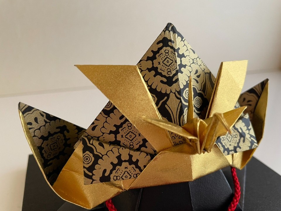 Japanese Origami Handmade Craft Samurai Helmet Ornament Black w/Tassel ...