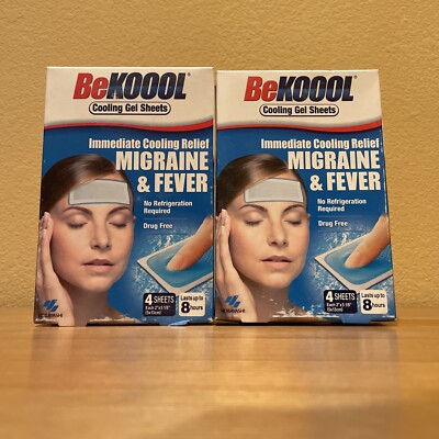 2 PACKS/Boxes Be Koool Cooling Relief for Migraine, Soft Gel Sheets, 4 ...