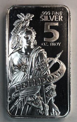 .999 FINE SILVER 5 OZ FREEDOM BAR! HEFTY BAR! NICE AND BULKY! MUST OWN ...
