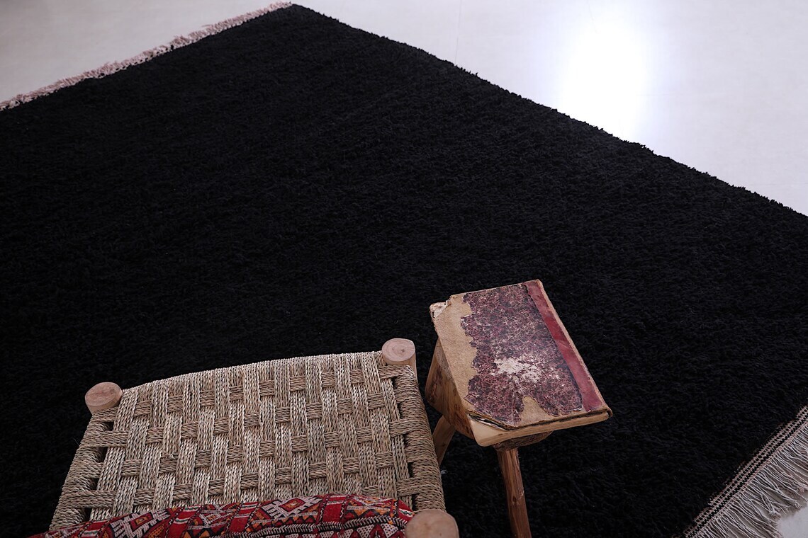 Moroccan Black rug - Solid Black rug - Plain Black rug - Wool Berber ...
