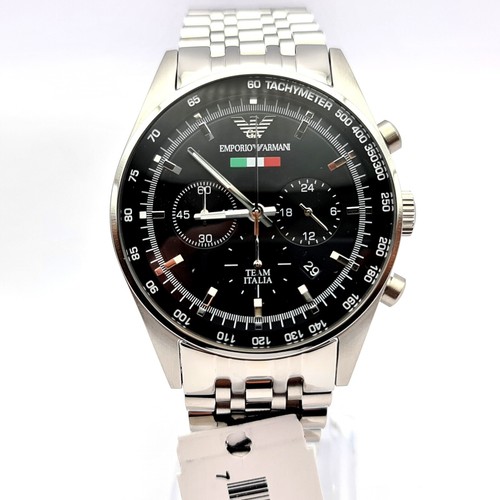 NEW GENUINE EMPORIO ARMANI TAZIO AR5983 BLACK DIAL STAINLESS STEEL MEN ...