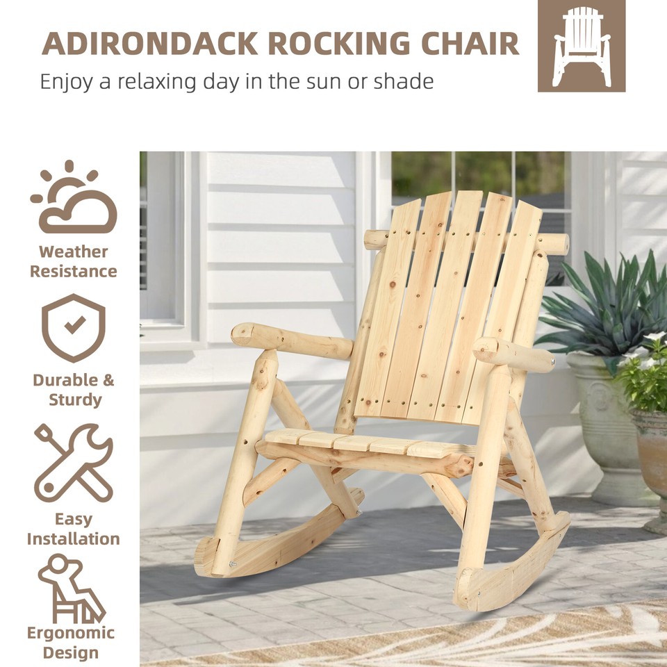 Log Rocking Chair Adirondack Wooden Porch Rocker Patio Deck Furniture ...