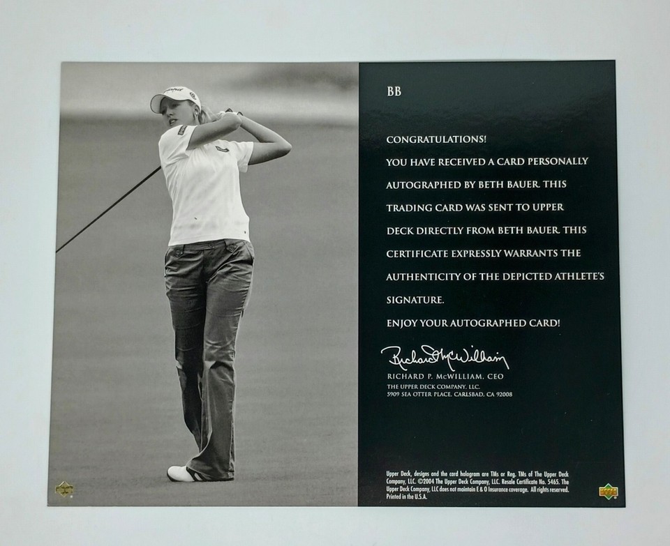 2004 SP Signature SHOTS LPGA GOLF BETH BAUER AUTOGRAPH AUTO 8X10 PHOTO ...