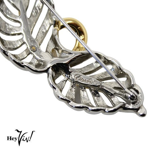 Vintage Signed Daria Two Tone Pin w Graceful Wing Shape 2 3/4" Across ...