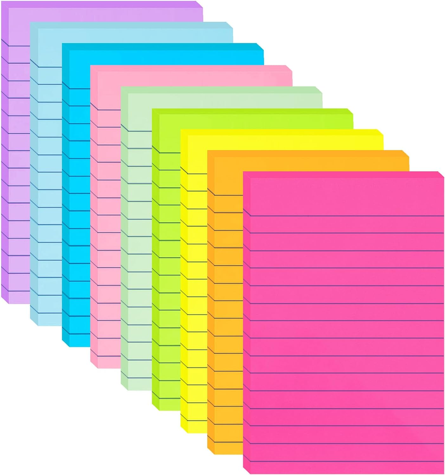 9 Pack Lined Sticky Notes 4X6 in Post Sticky Notes with Lines, 9 Bright ...