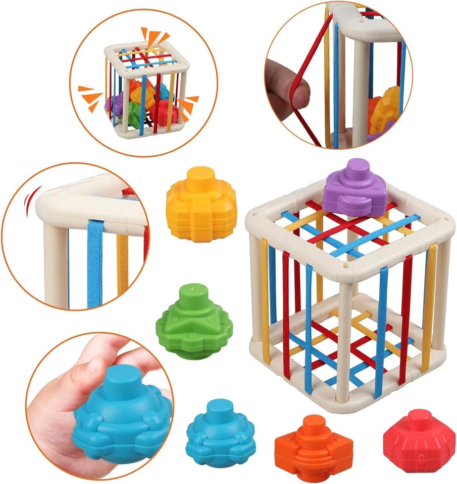 Baby Sensory Shape Sorter Blocks Toy, Activity Cube Bins, Montessori ...