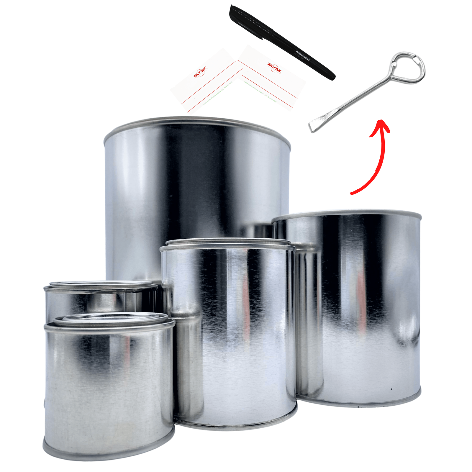 Blysk Empty Metal Cans Set of Each Size; Gallon, Quart, Pint, 1/4 Pint ...