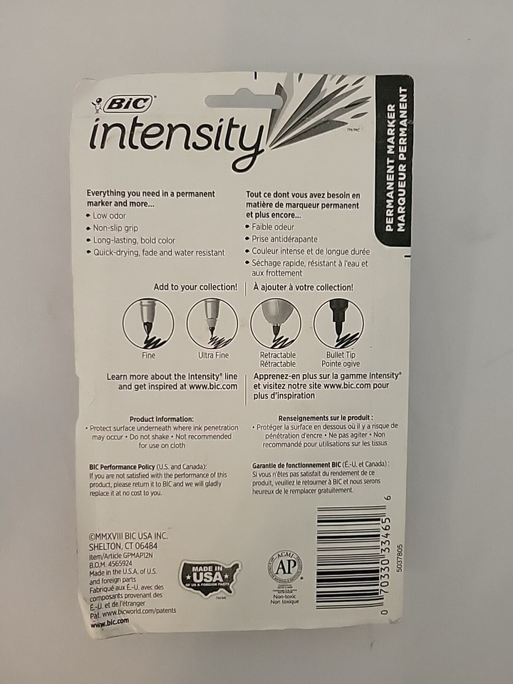 BIC Intensity Permanent Markers Fine Tip Assorted Colors 12 Pack ...
