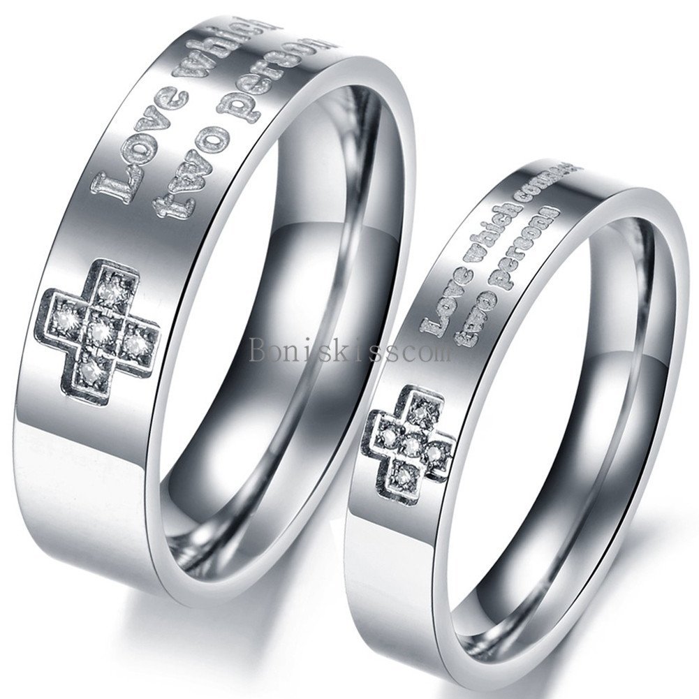 Silver Stainless Steel CZ " Love which connect two persons " Ring ...
