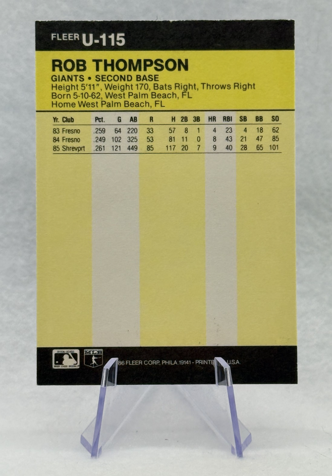 Rob Thompson 1986 Fleer Update #U115 San Francisco Giants | eBay