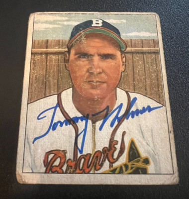 SIGNED BASEBALL CARD AUTO VTG BOWMAN 1950 BOSTON BRAVES TOMMY HOLMES D ...