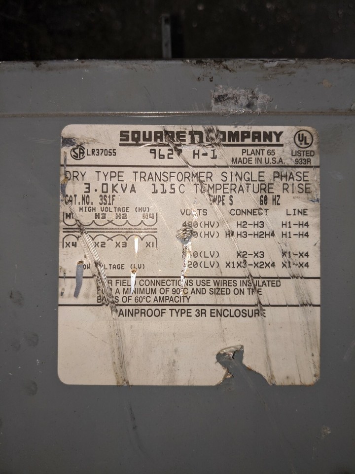 Square D Transformer 3 KVA 3S1F | eBay
