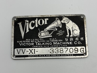 ANTIQUE VICTROLA VV-XI **VICTOR TALKING MACHINE** METAL PLATE TAG ...