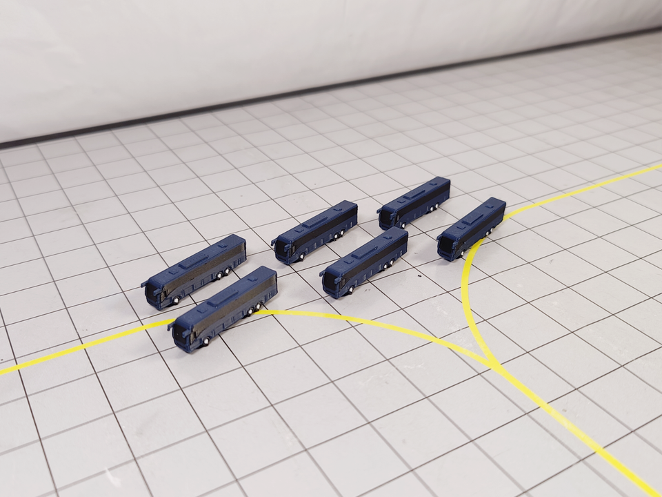 TWIN AXLE COACH/BUSES (x6 Blue) Aircraft Airport GSE Set Models 1:400 ...