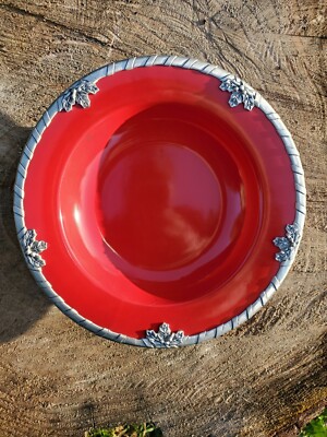 Arthur Court "Red" Earthen Metalware Holly Pattern 9.5 Inch Large Rim ...