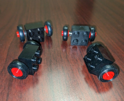 Lego 4x Modified 2x2 Red Wheels Single Black Tires 14mm x 4mm Smooth ...