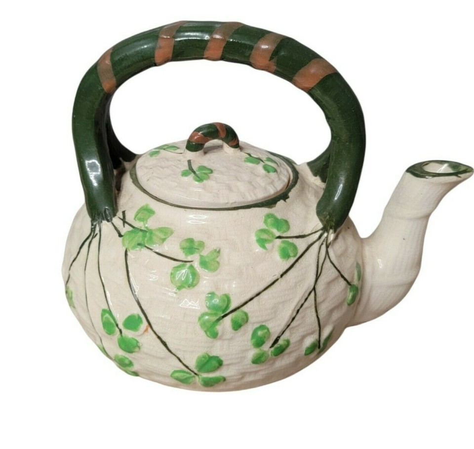 Vintage Irish Porcelain Basketweave Shamrock Teapot Tea Kettle With Lid ...