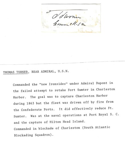 THOMAS TURNER signed cut rear admiral US Navy New Ironsides Civil War ...