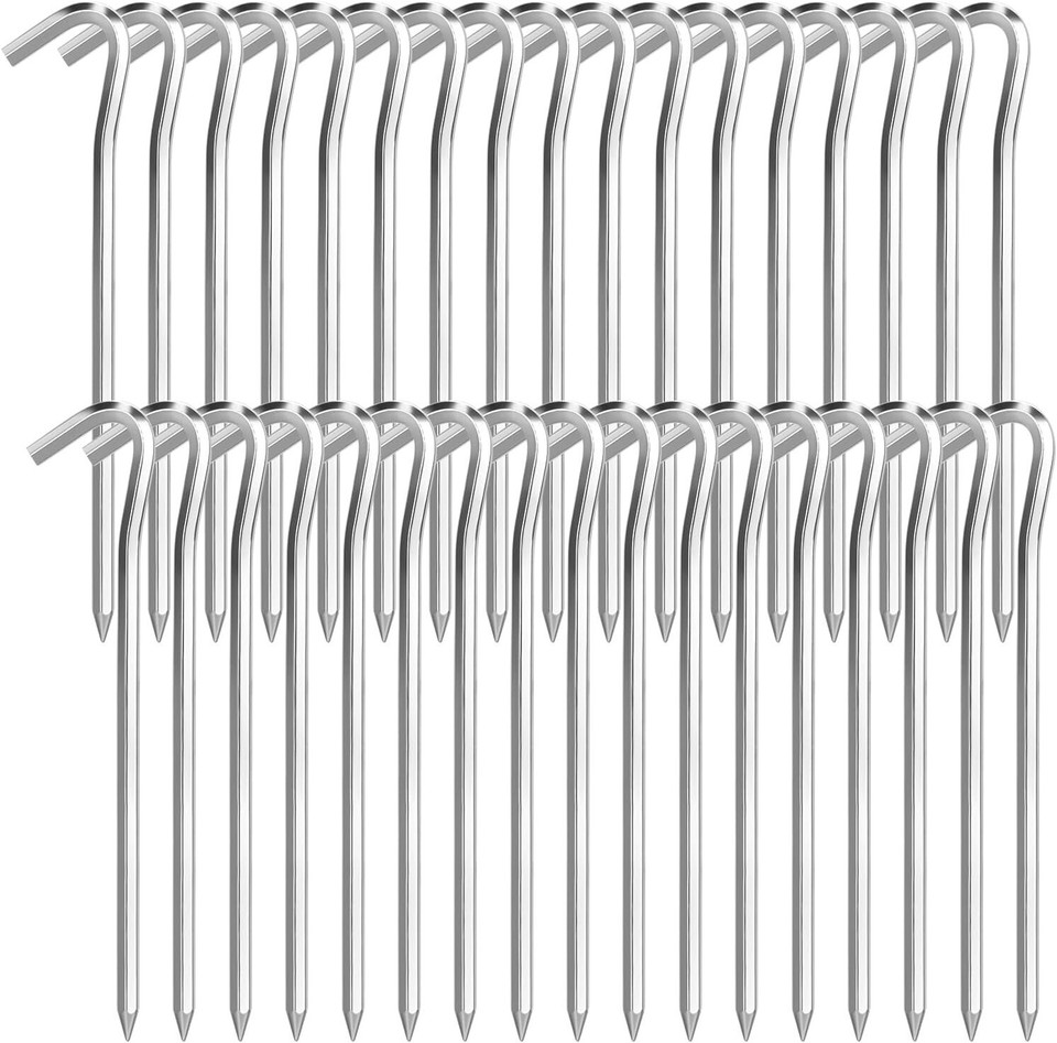 20 Pc Tent Pegs Garden Stakes Tarp Anchor Heavy Duty Steel Metal Picnic ...