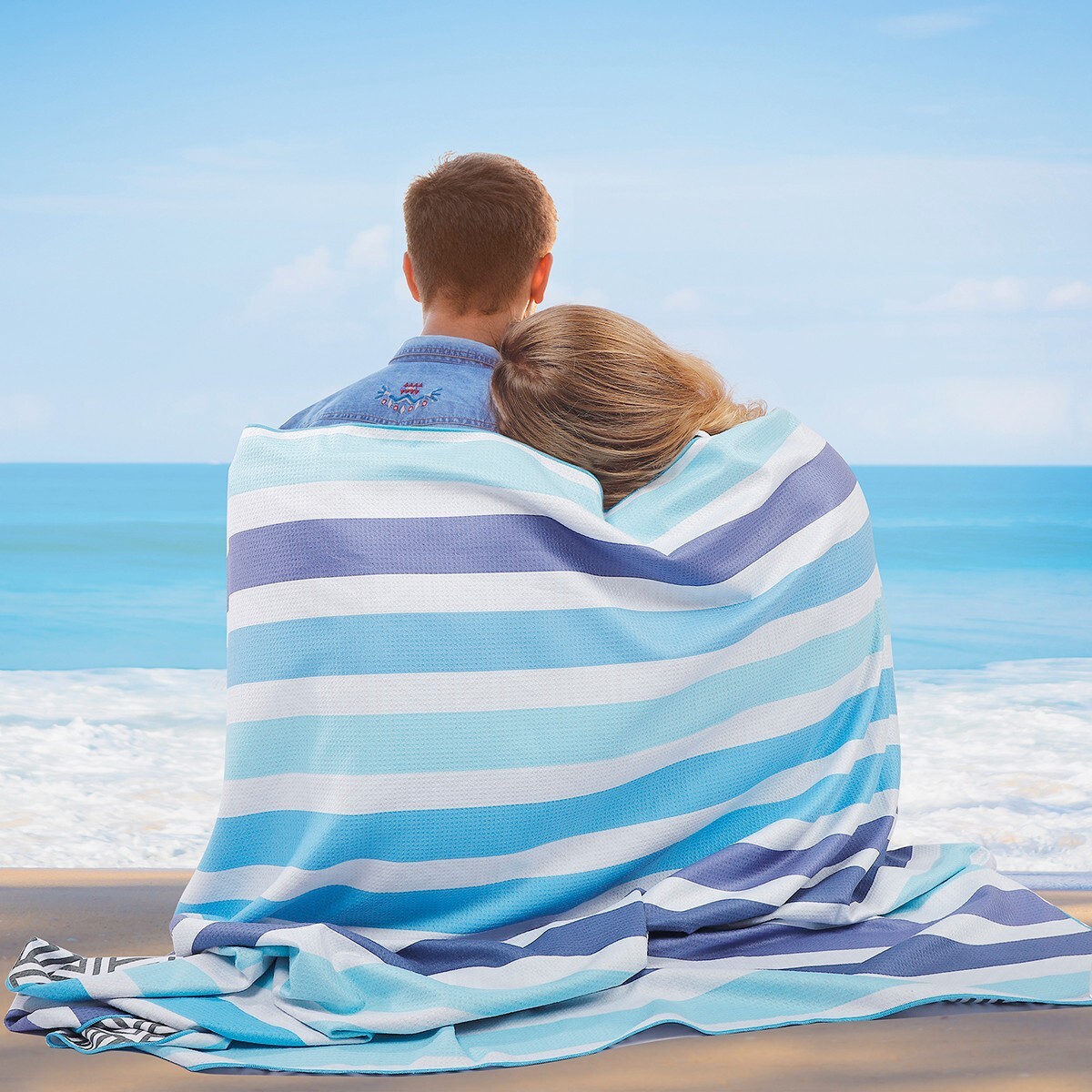 XL BONDI BLUE - Sand Free Beach Towel Quick Dry Absorbent 160x160 cm ...