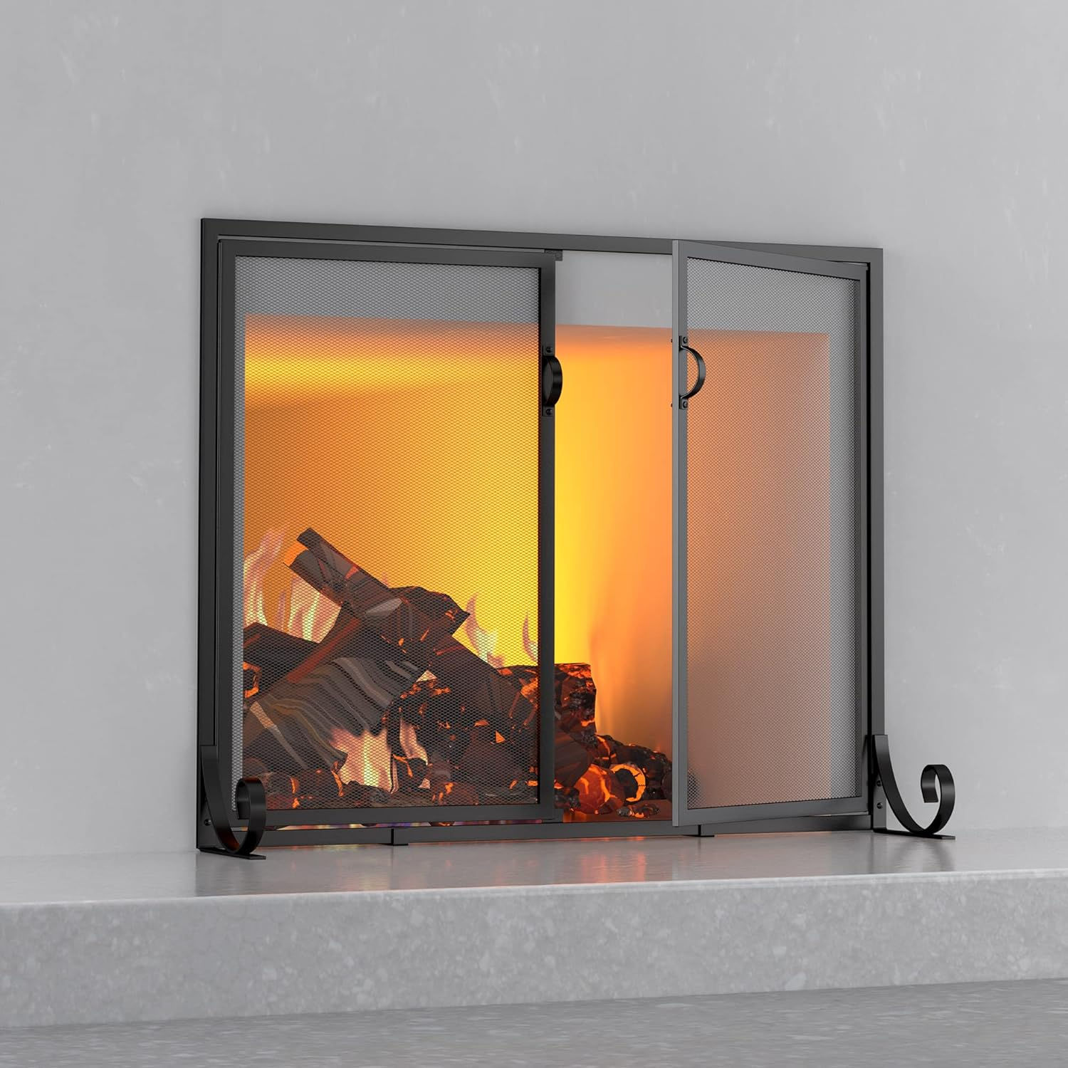 Fire Beauty Fireplace Screen with Hinged Doors, Powder Coated Steel ...
