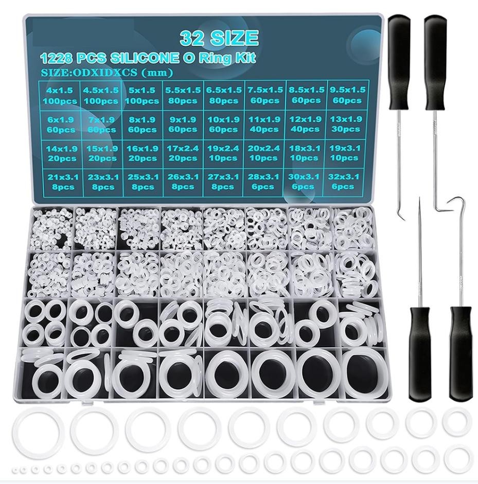 Silicone O Ring Assortment Kit 1228 Pieces 32 Sizes Clear White for ...