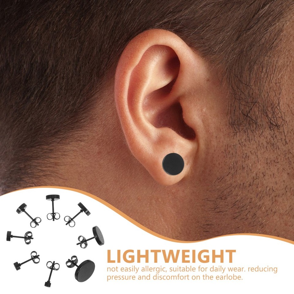 8 Pairs Ear Studs for Men: Black Titanium Steel Ear Stud Earrings ...