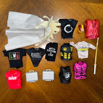WWE Lot Of 15 Action Figure Shirts & Accessories Wrestling Mattel Elite ...