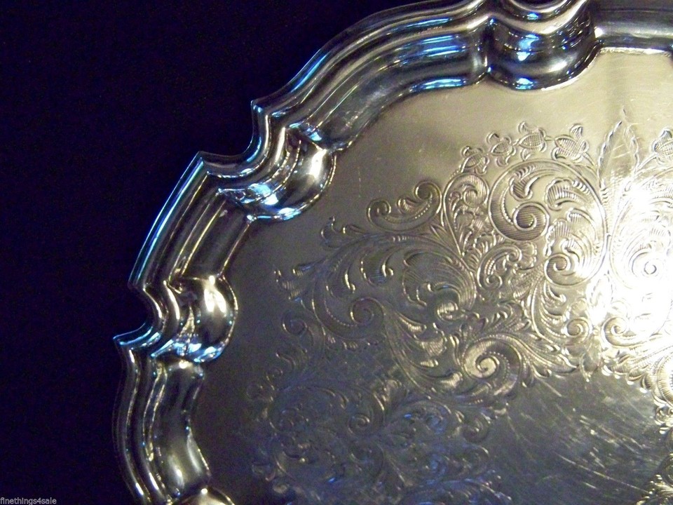 LARGE ENGLISH SILVER - CHIPPENDALE CHASED SHEFFIELD SILVER SALVER TRAY ...
