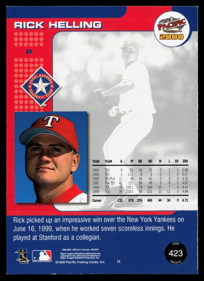 Rick Helling 2000 Pacific Ruby #423 | eBay