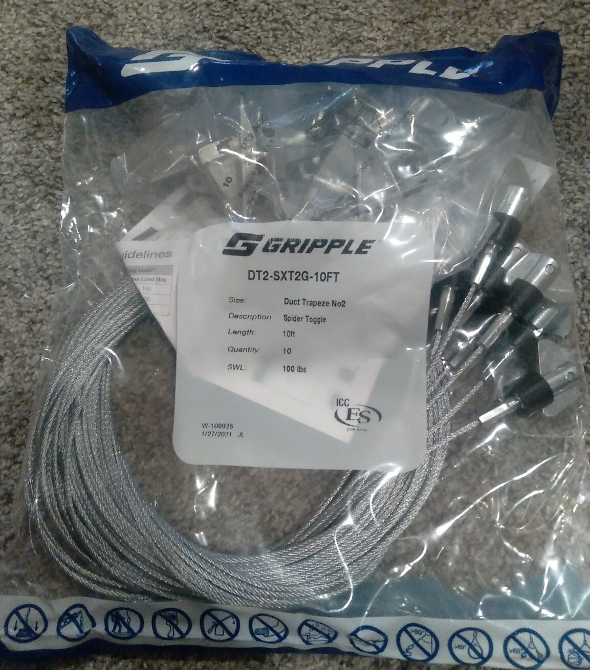GRIPPLE Duct Trapeze No. 2 DT2–SXT2G-10FT SWL 100 LBS 10 pack for sale ...