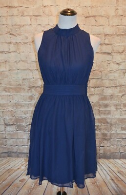 Modcloth Windy City Dress Navy NWOT S high neck Fervour A-line pleated ...