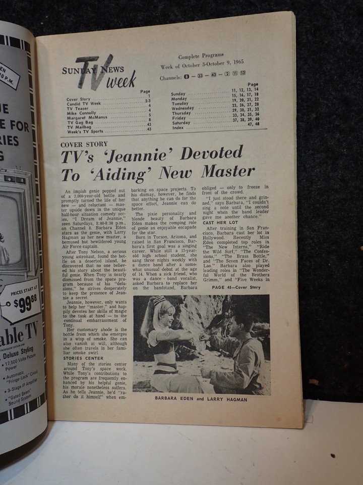 VINTAGE OCT 1965 BARBARA EDEN I DREAM OF JEANNIE COVER SUNDAY NEWS WEEK ...