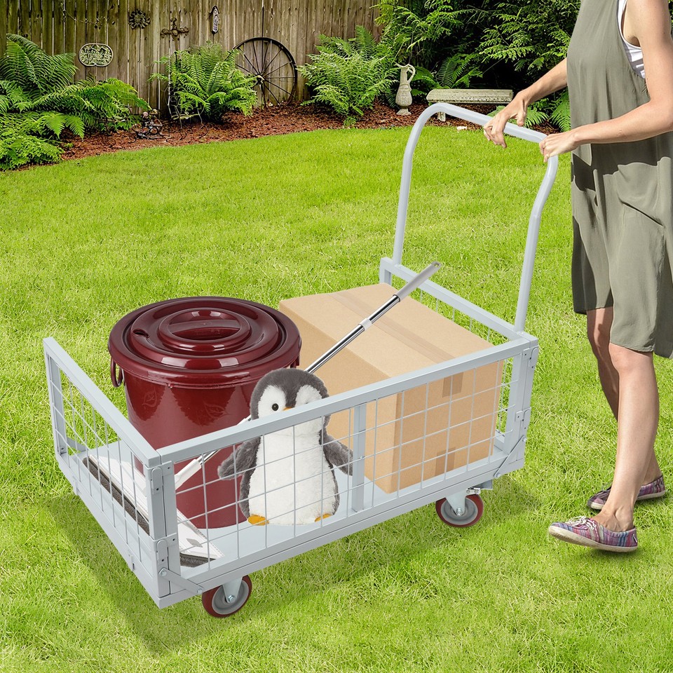 4-in-1 Heavy Duty Platform Truck Cart with Cage, Multi-Purpose Push ...