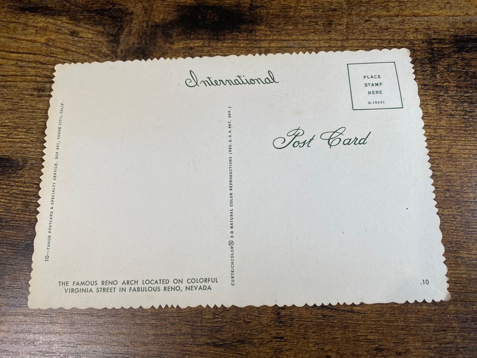 Vintage Famous Reno Arch Nevada Virginia Street Deckle Edge Postcard | eBay