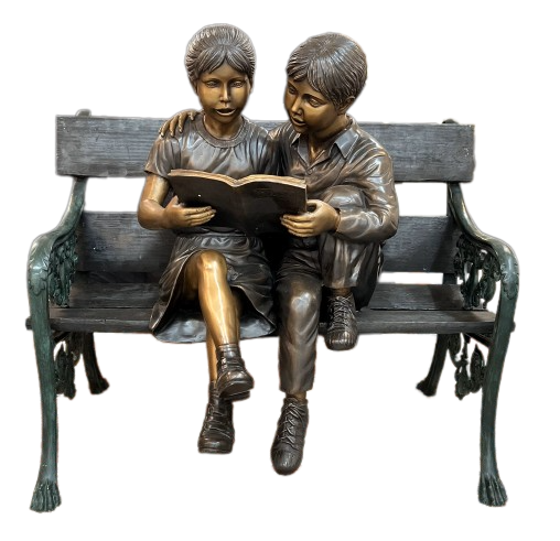 Bronze Statue of 2 Children Reading on Bench | eBay