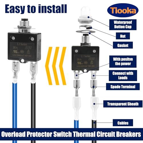 10A Manual Reset Button Circuit Breaker 2 Pack 125/250V AC 50V DC ...