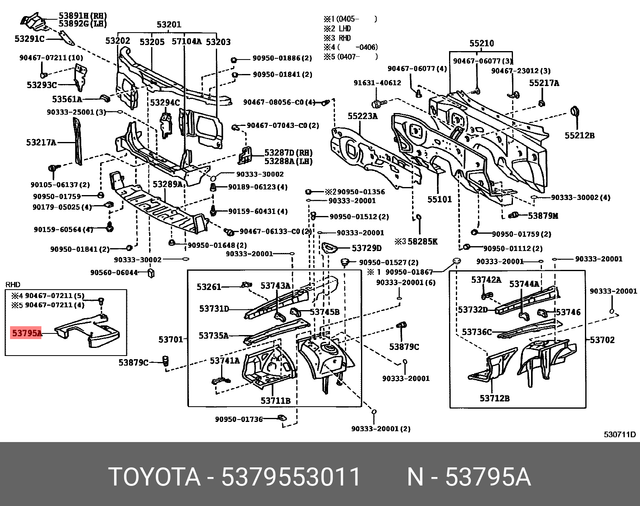 Genuine OE cover engine room side 5379553011 for TOYOTA 53795-53011 ...