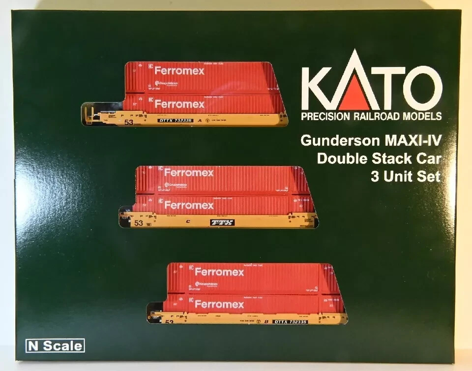 KATO 1066188 N SCALE TTX MAXI-IV 3-unit SET W 6 FERROMEX CONTAINERS 106 ...