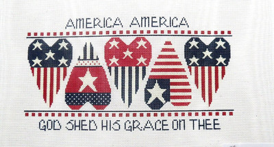Needledeeva America America Flag Hearts Handpainted Needlepoint Canvas ...