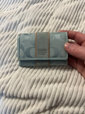 Gorgeous Coach Powder Blue Tan Coin Purse Clutch Wallet Pouch Canvas ...
